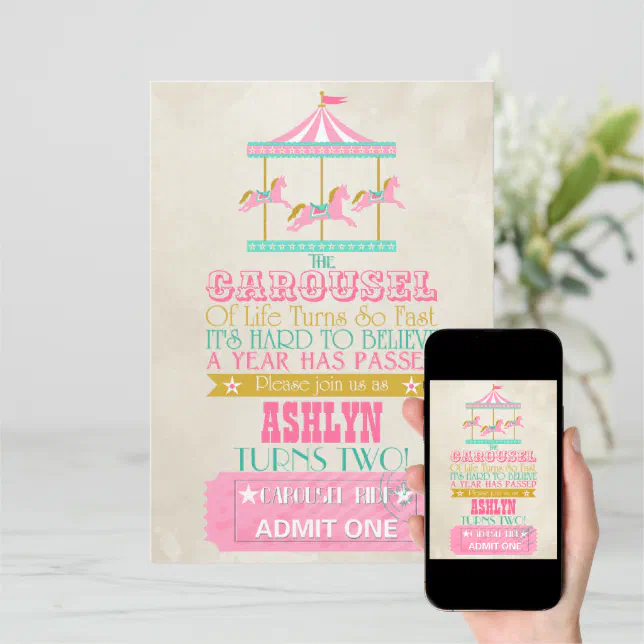 Carousel Birthday Invitation | Zazzle