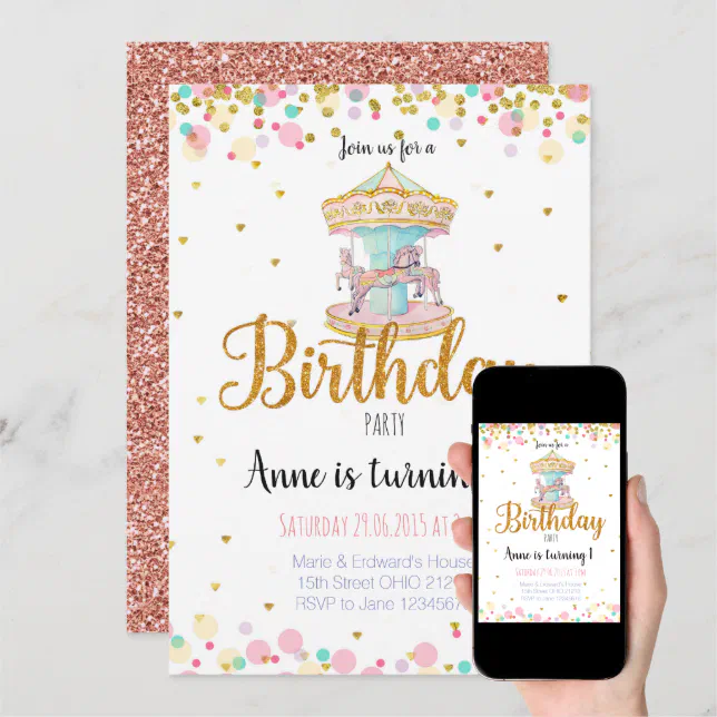 Carousel Birthday Invitation | Zazzle