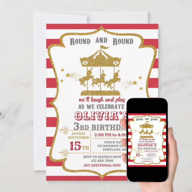 Carousel birthday invitation Amusement park invite | Zazzle