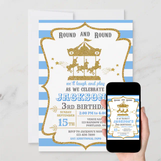 Carousel birthday invitation Amusement park invite | Zazzle