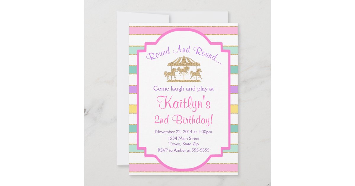 Carousel Birthday Invitation Girl Pink Glitter | Zazzle