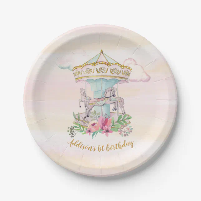 Carousel carnival pink party plates | Zazzle
