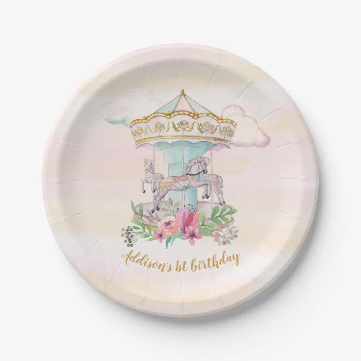 Carousel carnival pink party plates | Zazzle