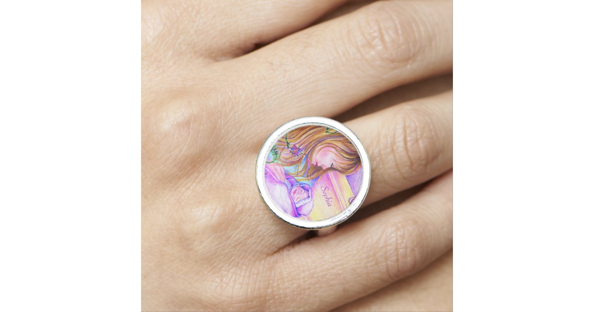 Carousel Dreams Customizable Silver Round Ring | Zazzle