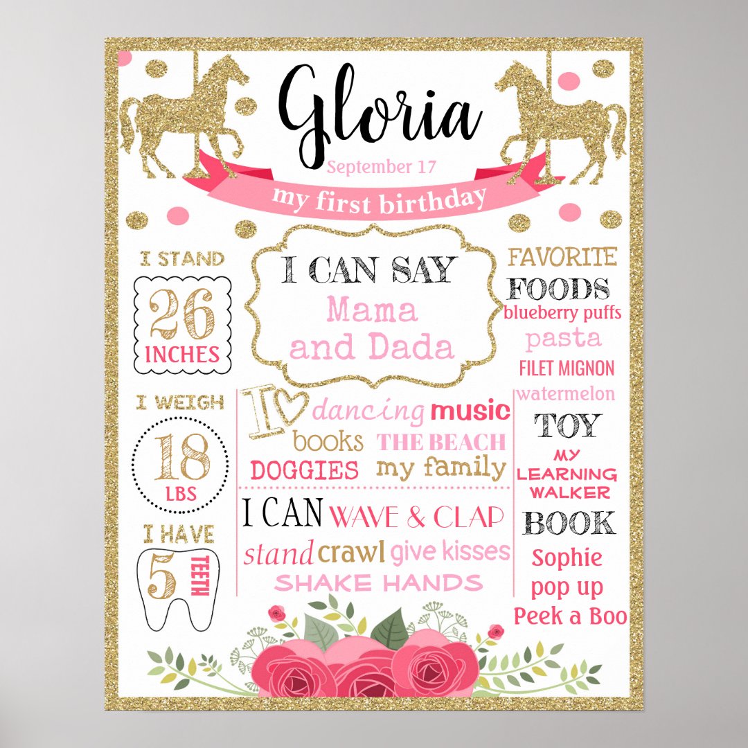 Carousel First Birthday sign poster board | Zazzle