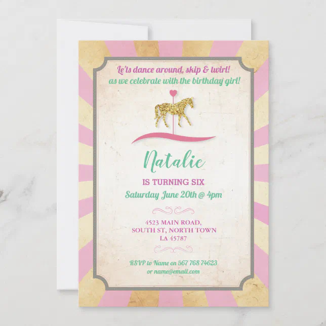 Carousel Horse Riding Party Invite Fair Birthday | Zazzle