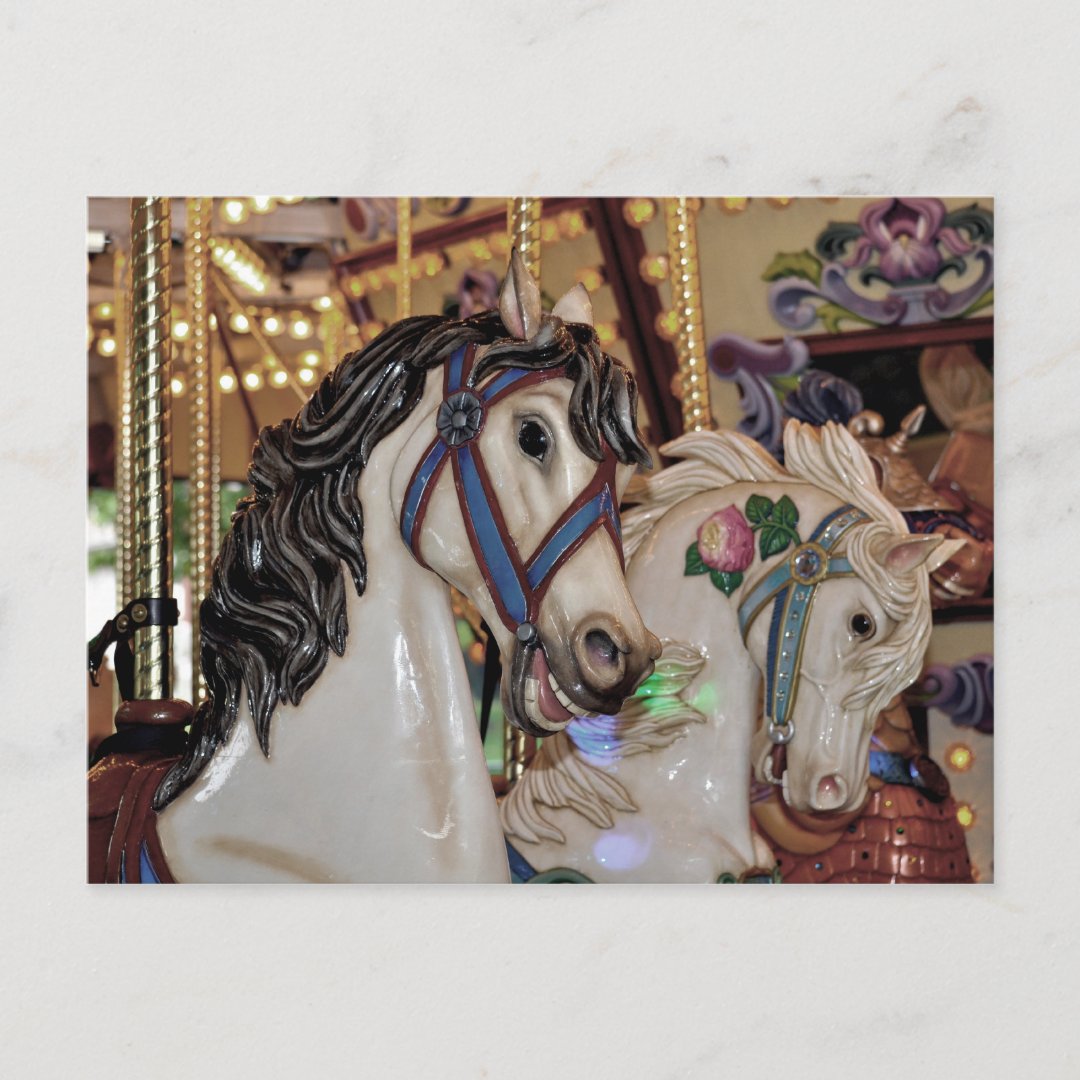 Carousel horses print postcard | Zazzle