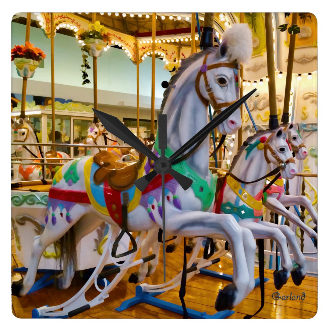 Carousel Horses Square Wall Clock | Zazzle