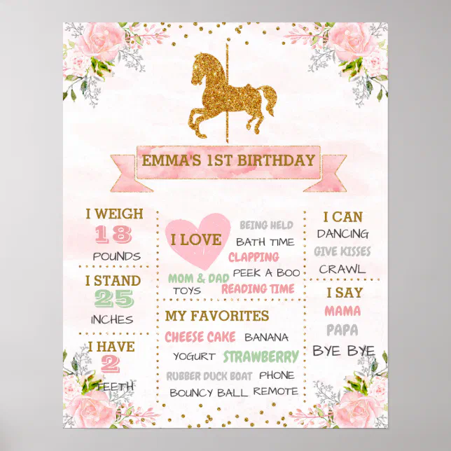Carousel milestone birthday printable poster | Zazzle
