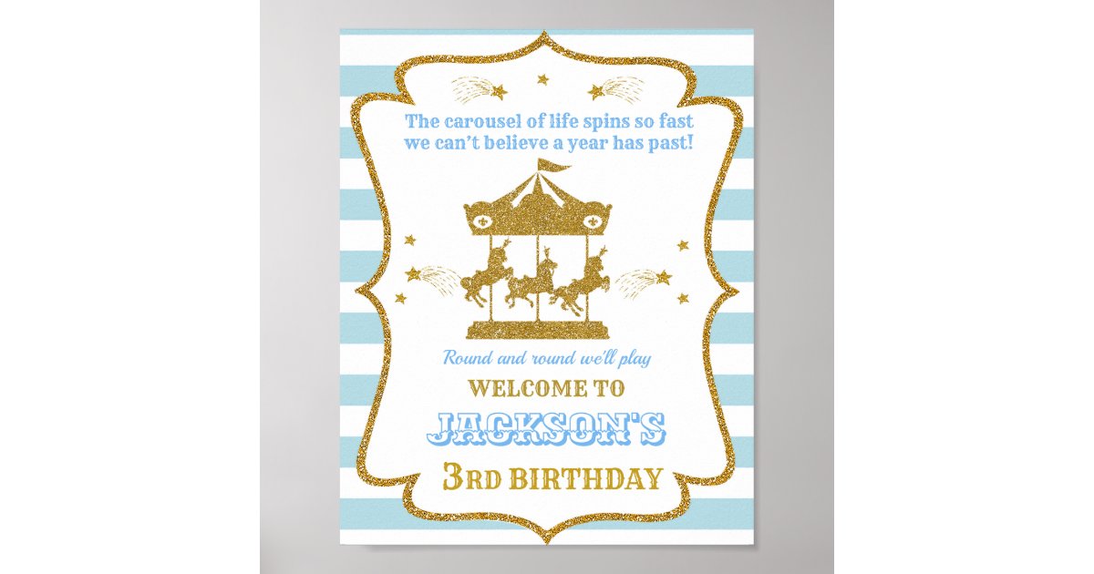 Carousel welcome party sign Boy circus poster | Zazzle