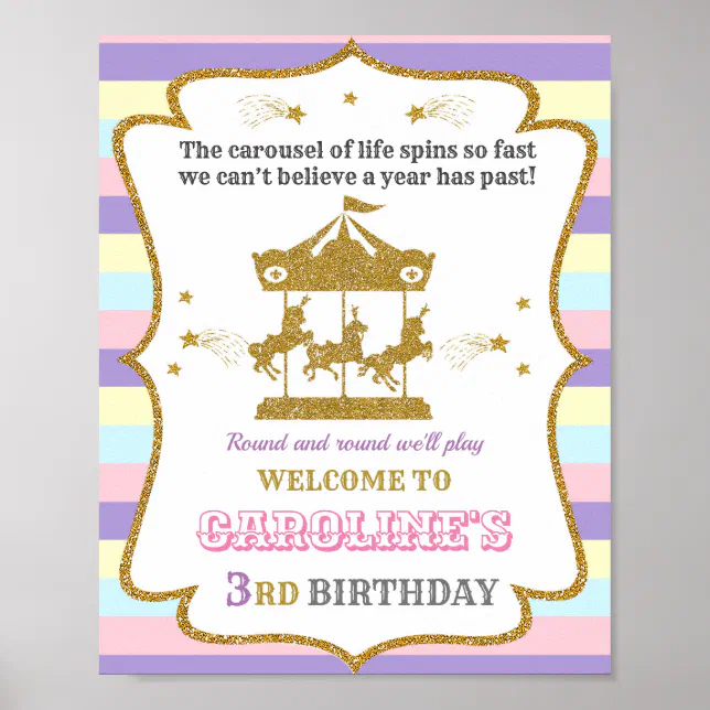Carousel welcome party sign Girl circus poster | Zazzle