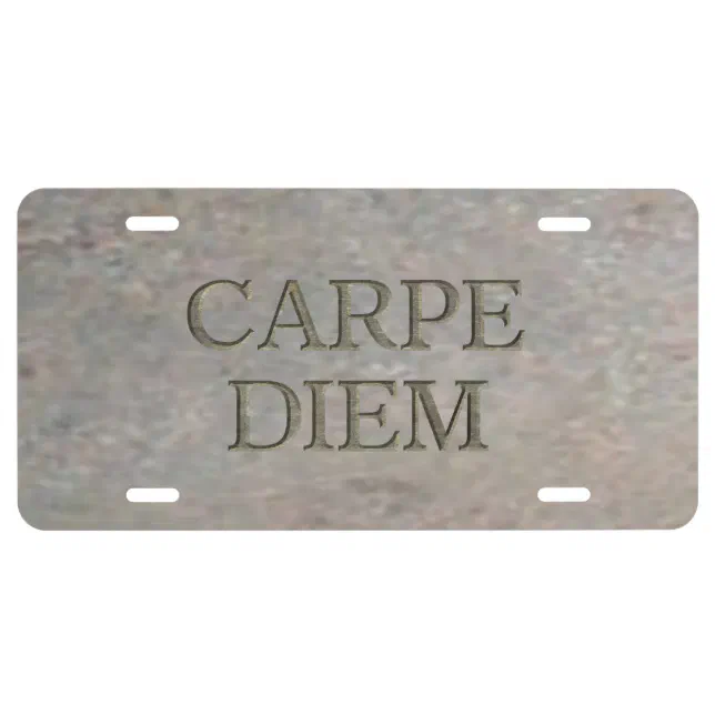 Carpe Diem Stone aluminum car license plate | Zazzle