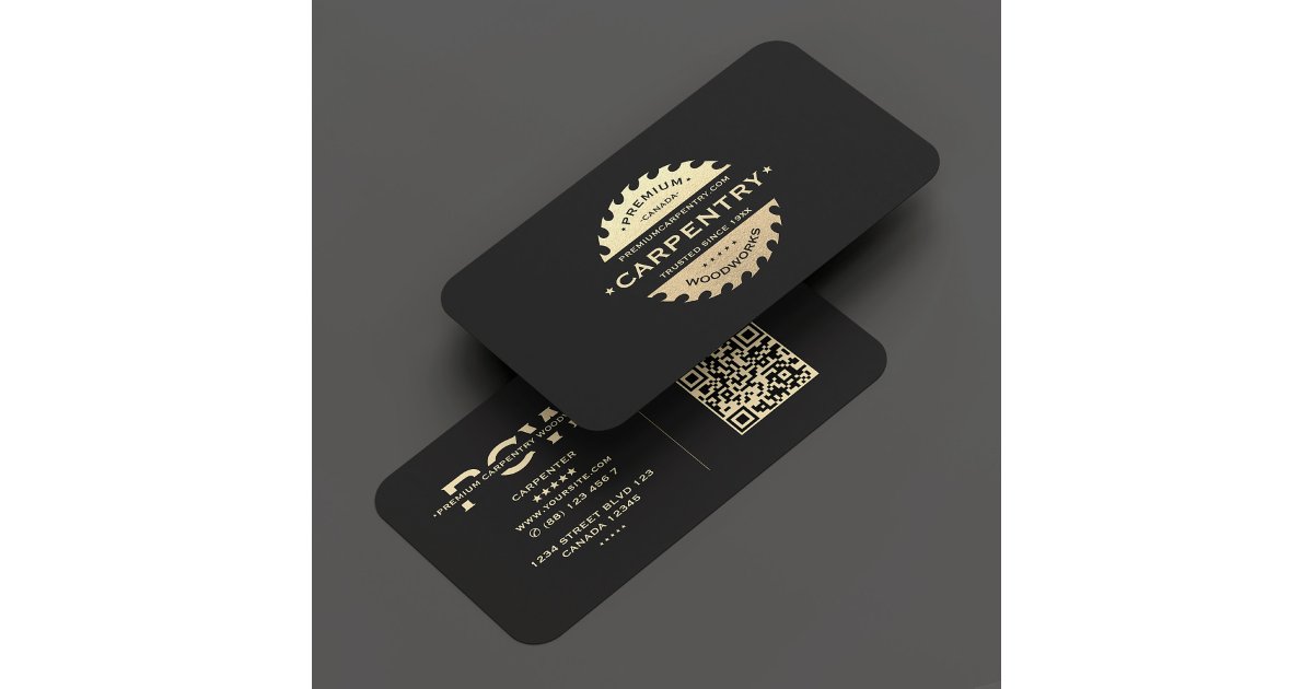 Carpenter Carpentry Woodwork Black Gold Modern Business Card | Zazzle