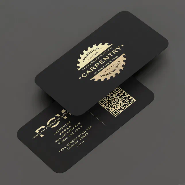 Carpenter Carpentry Woodwork Black Gold Modern Business Card | Zazzle