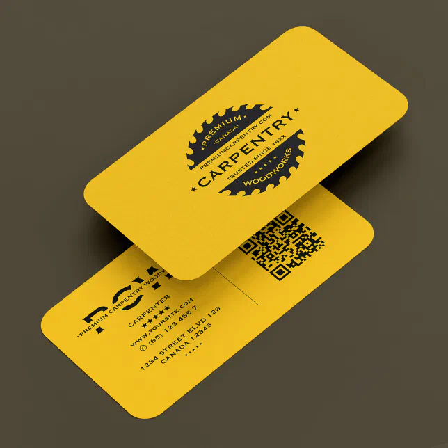 Carpenter Construction Contractor Bright Yellow Business Card | Zazzle