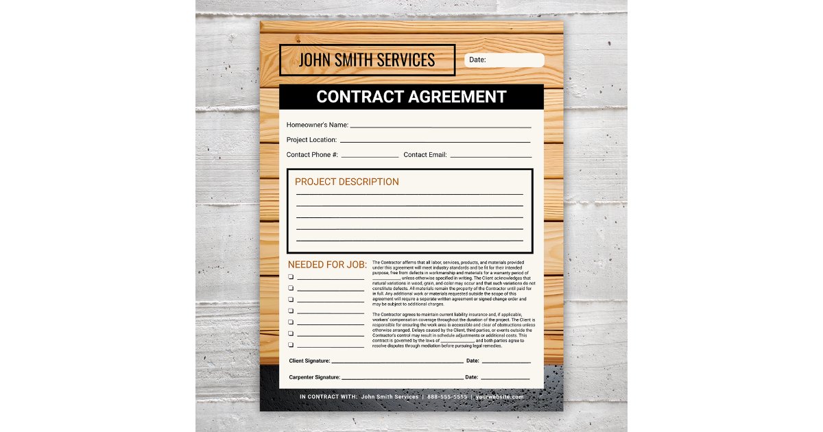 Carpenter Home Renovations Contract Agreement Notepad | Zazzle