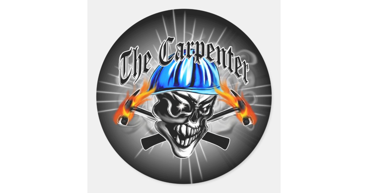 Carpenter Skull with Blue Hard Hat Classic Round Sticker | Zazzle