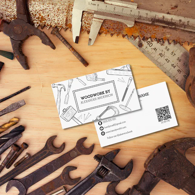 Carpenter Tools Handyman Service QR Code Business Card | Zazzle