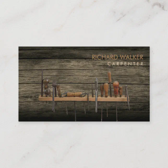 Carpenter Tools Professional Rustic Wood Business Card | Zazzle