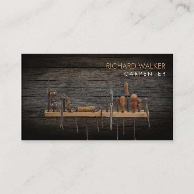 Carpenter Tools Professional Rustic Wood Business Card | Zazzle
