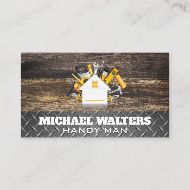 Carpentry Tools | Wooden Boards Steel Business Card | Zazzle