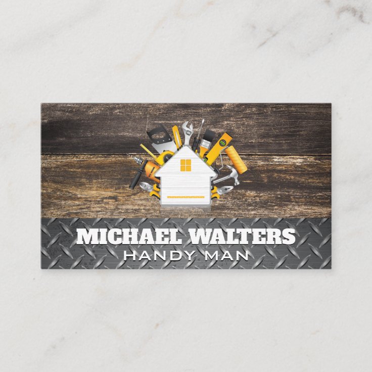 Carpentry Tools | Wooden Boards Steel Business Card | Zazzle