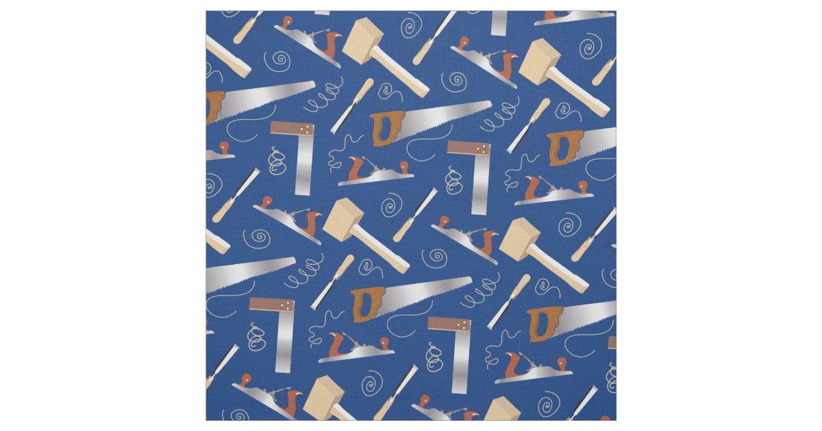 Carpentry Tools Woodworking Toolkit on Blue Fabric | Zazzle
