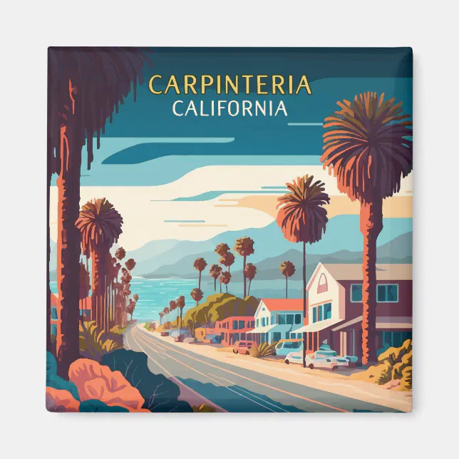 Carpinteria California Sunset Palm Trees Retro Magnet | Zazzle