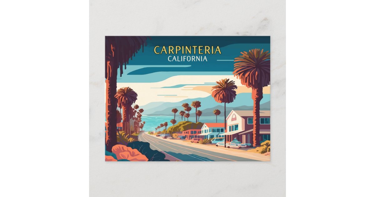 Carpinteria California Sunset Palm Trees Retro Postcard | Zazzle