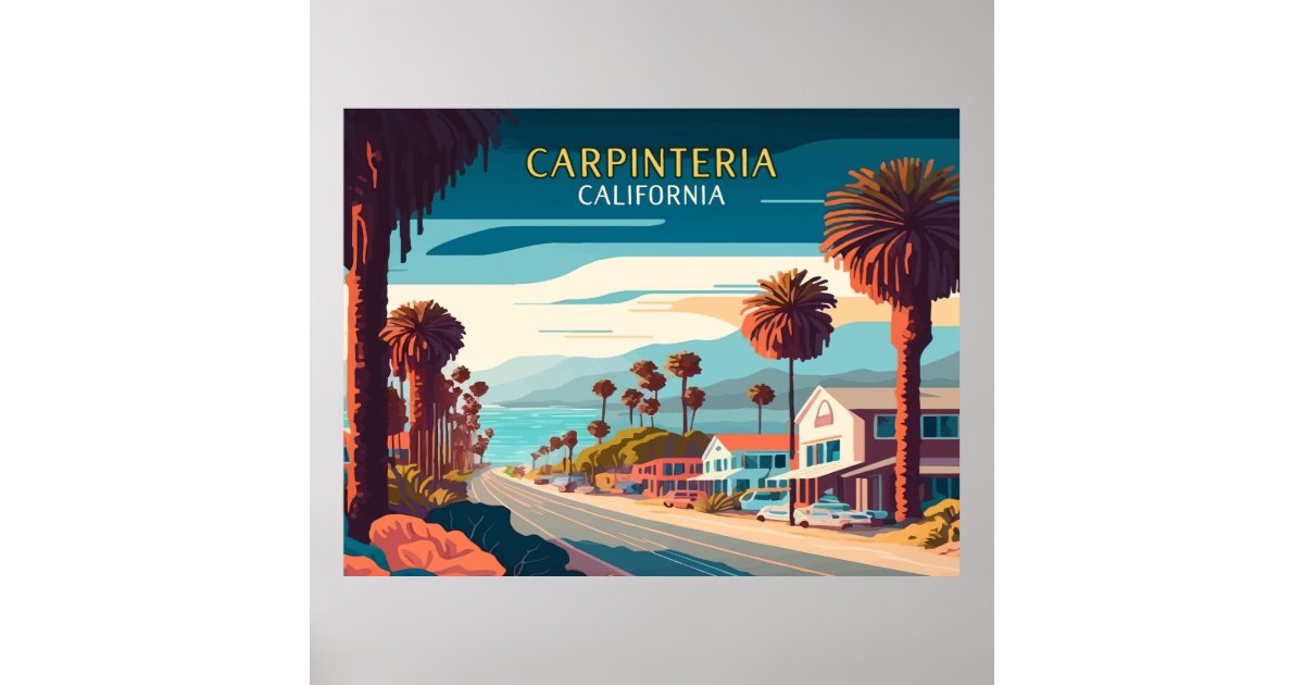 Carpinteria California Sunset Palm Trees Retro Poster | Zazzle