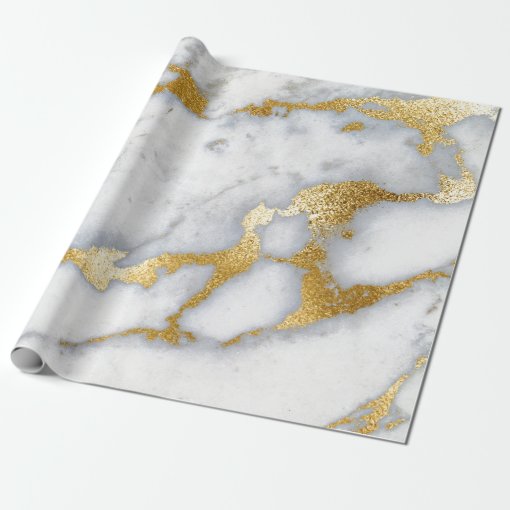 Carrara Marble White Gray Golden Strokes Minimal Wrapping Paper | Zazzle
