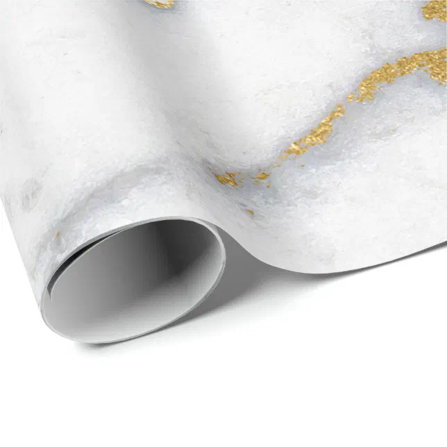 Carrara Marble White Gray Golden Strokes Minimal Wrapping Paper | Zazzle