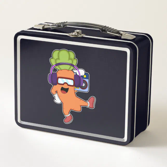 Carrot at Music with Headphone Metal Lunch Box | Zazzle