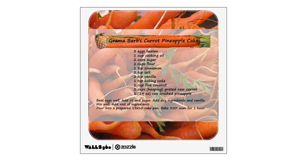 Carrot Cake Recipe Wall Decal | Zazzle