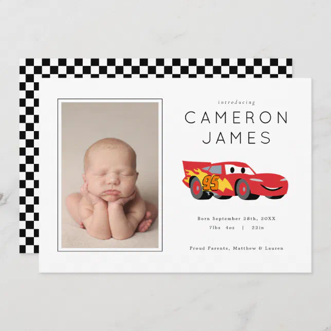 Cars Lightning McQueen Baby Birth Announcement | Zazzle