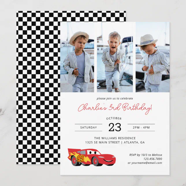 Cars Lightning McQueen Birthday | Photo Collage Invitation | Zazzle