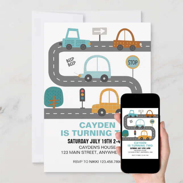 Cars road Birthday Invitation | Zazzle