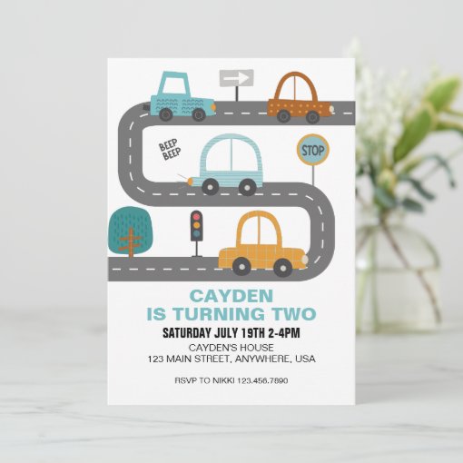 Cars road Birthday Invitation | Zazzle