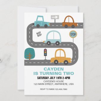 Cars road Birthday Invitation | Zazzle