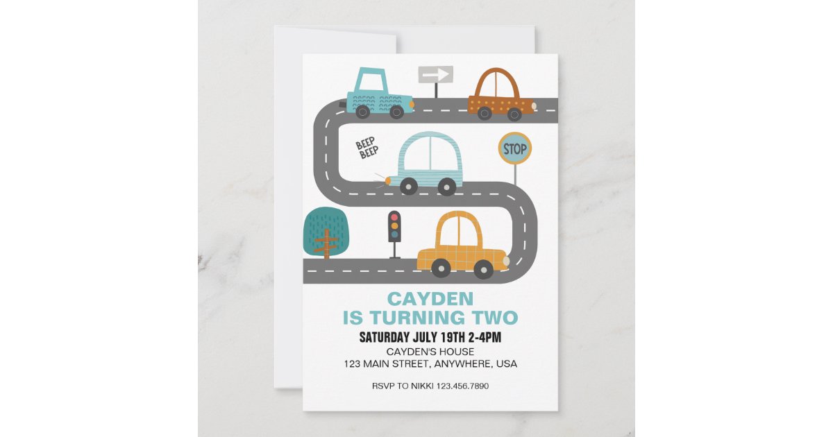 Cars road Birthday Invitation | Zazzle