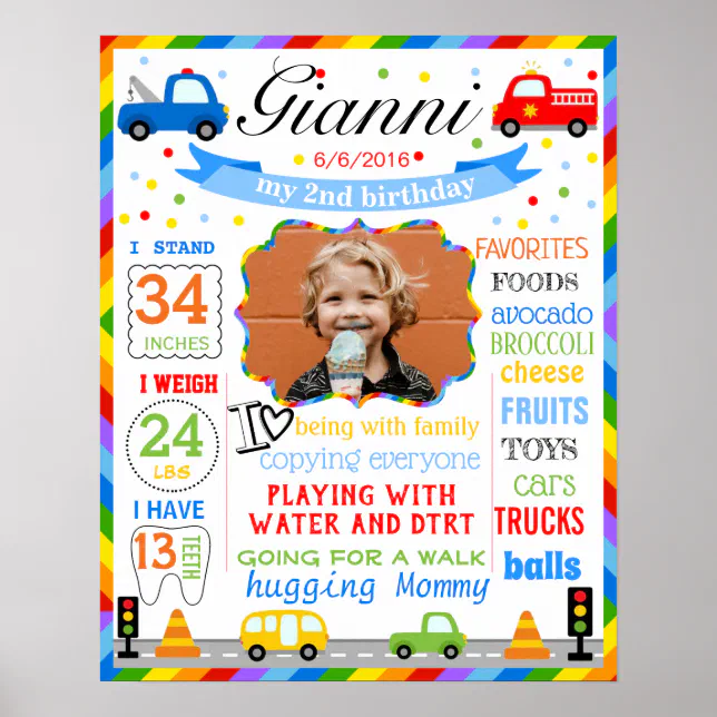 Cars Transportation First Birthday sign poster | Zazzle
