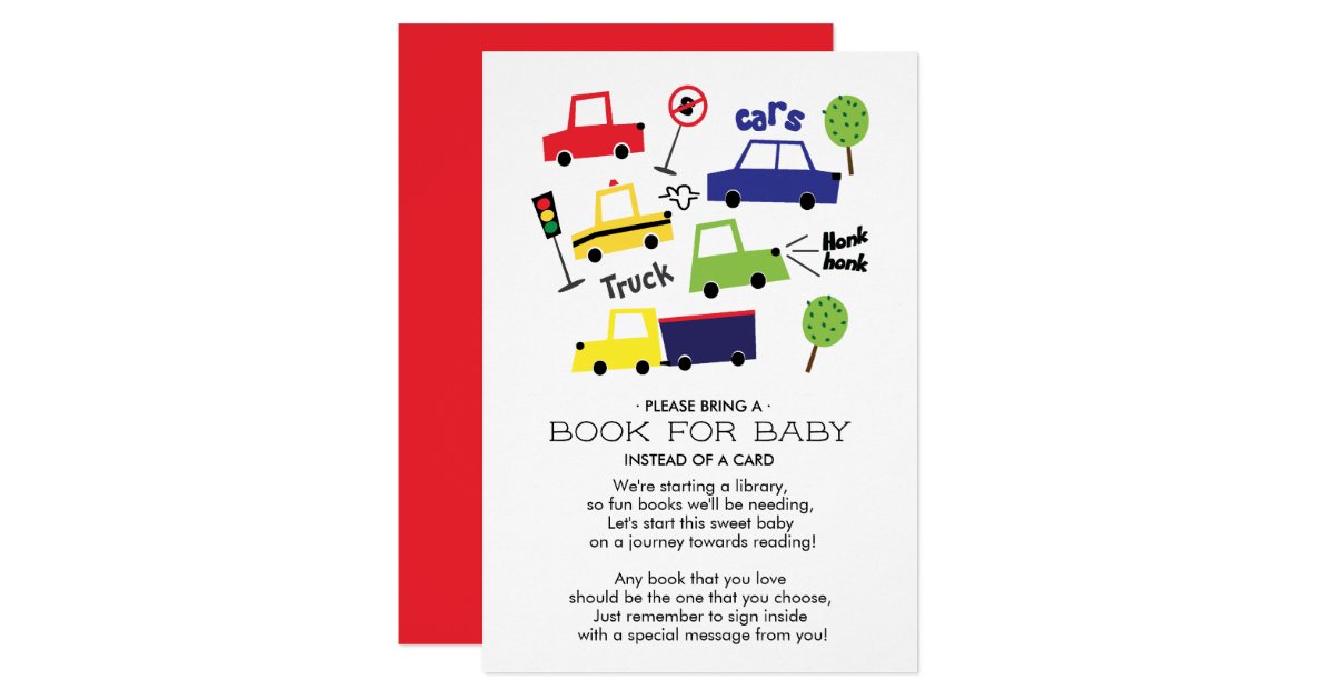 Cars & Trucks Baby Shower Book for Baby Card | Zazzle.com
