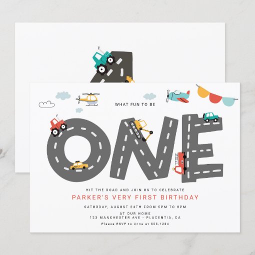 Cars & Trucks City Transportation First Birthday Invitation | Zazzle
