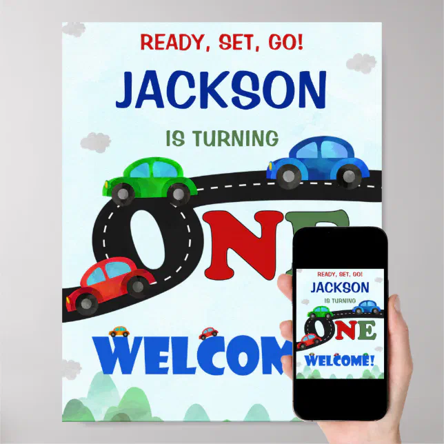 Cars welcome party sign Driver 1st birthday poster | Zazzle