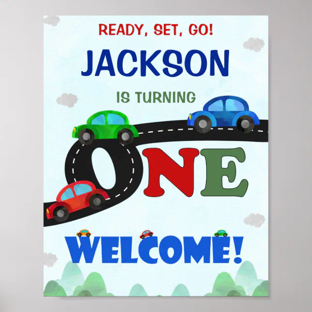 Cars welcome party sign Driver 1st birthday poster | Zazzle