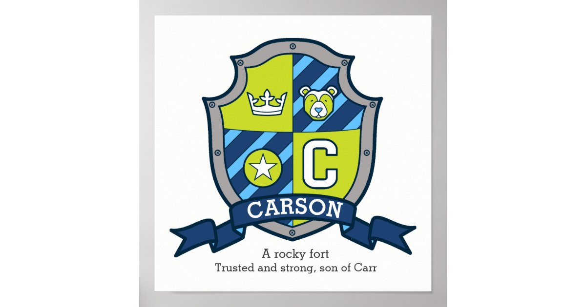 Carson boys C name meaning green blue crest poster | Zazzle