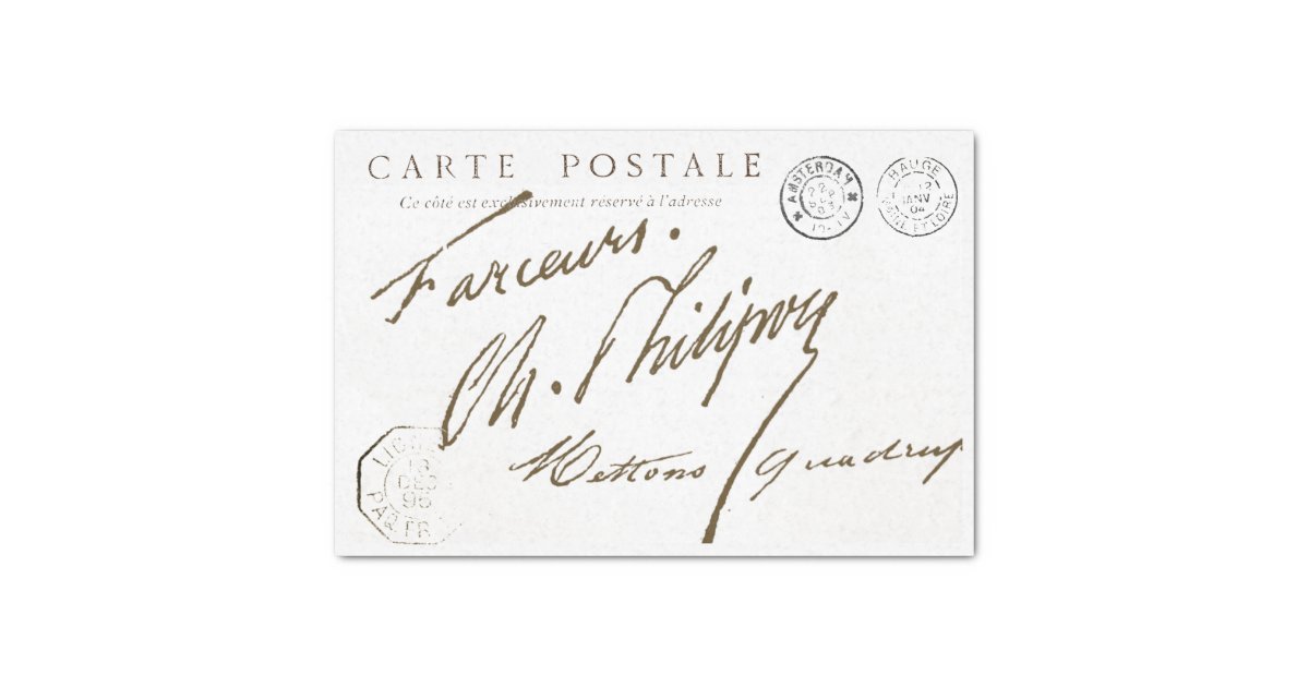 Carte Postale French Signature Postmark Vintage Tissue Paper | Zazzle
