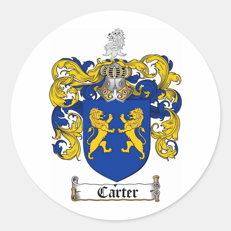 CARTER FAMILY CREST - CARTER COAT OF ARMS CLASSIC ROUND STICKER | Zazzle