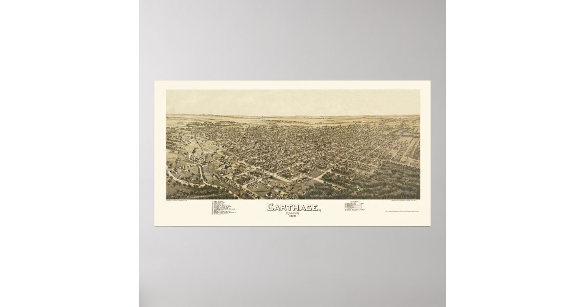 Carthage, MO Panoramic Map - 1891 Poster | Zazzle