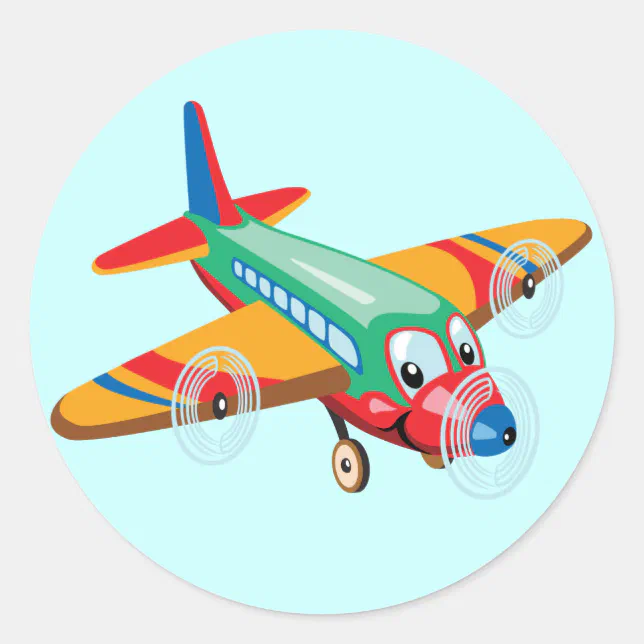 cartoon airplane classic round sticker | Zazzle